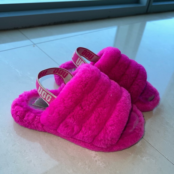 UGG | Shoes | Uggs Little Girl Rock Rose Pink Fluff Yeah Slide Slippers ...